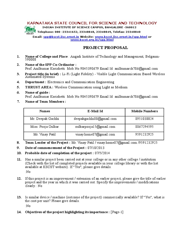 Project Proposal Li-Fi (Light Fidelity) - Visible Light Communication ...
