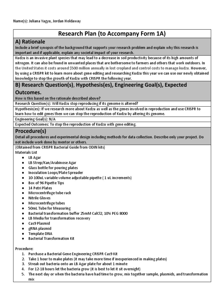 Science Fair Research Plan 2019-2020 | PDF | Biology | Nature