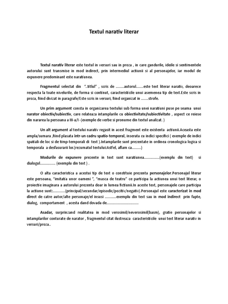 Argumentare Textul Literar Narativ