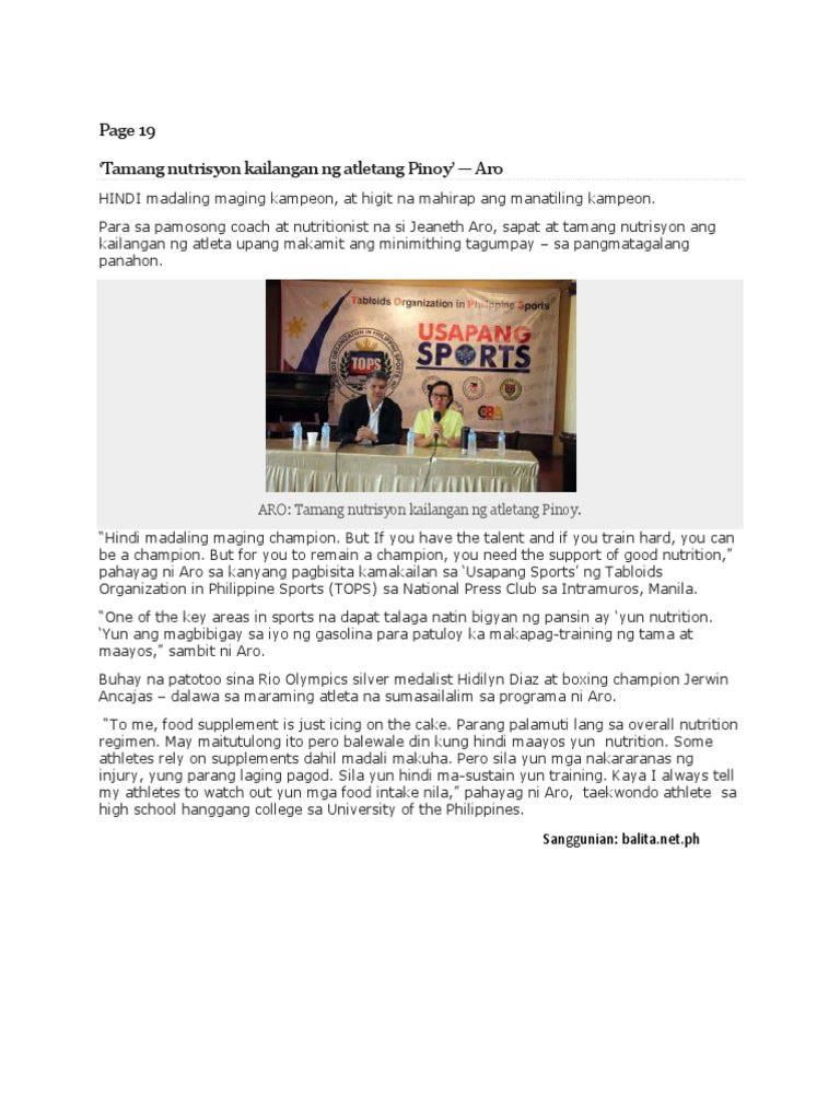 Tamang Nutrisyon Sa Atletang Pinoy | PDF