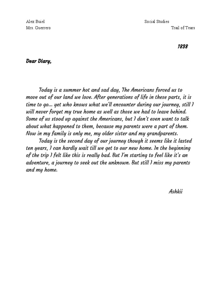 Alex Buiel - Trail of Tears Diary Entry | PDF