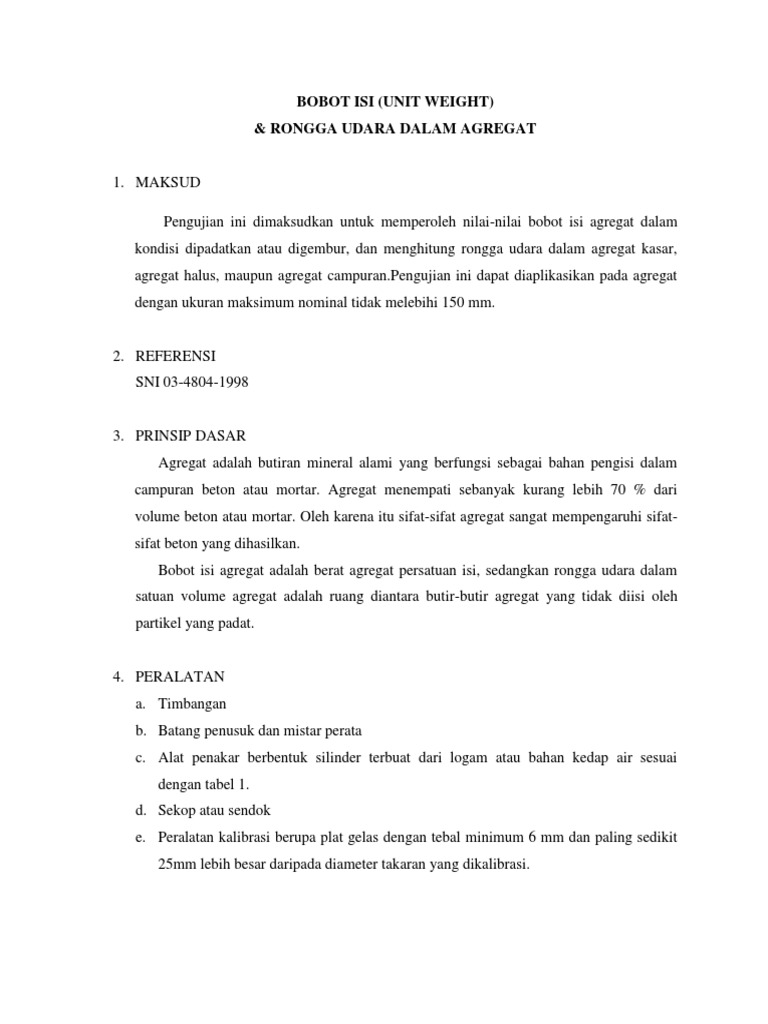 Bobot Isi dan Rongga Udara Agregat | PDF | Griya & Taman | Teknologi ...