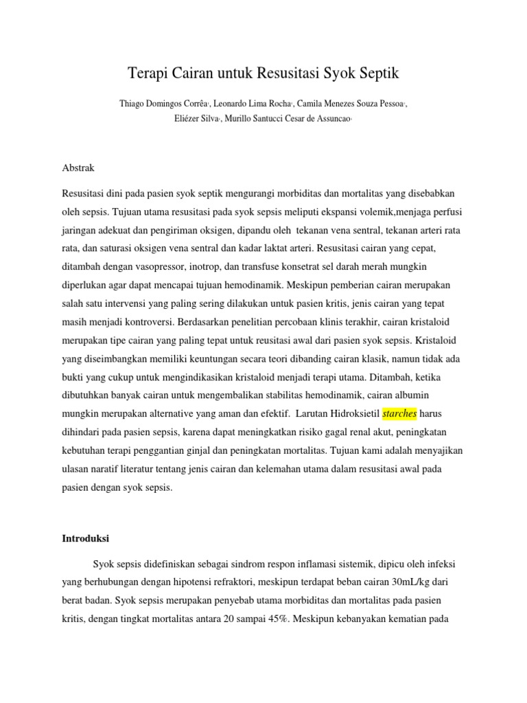 Terapi Cairan Untuk Resusitasi Syok Septik | PDF