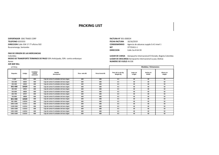 Packing List | PDF | Edificios y estructuras de transporte | Servicios ...