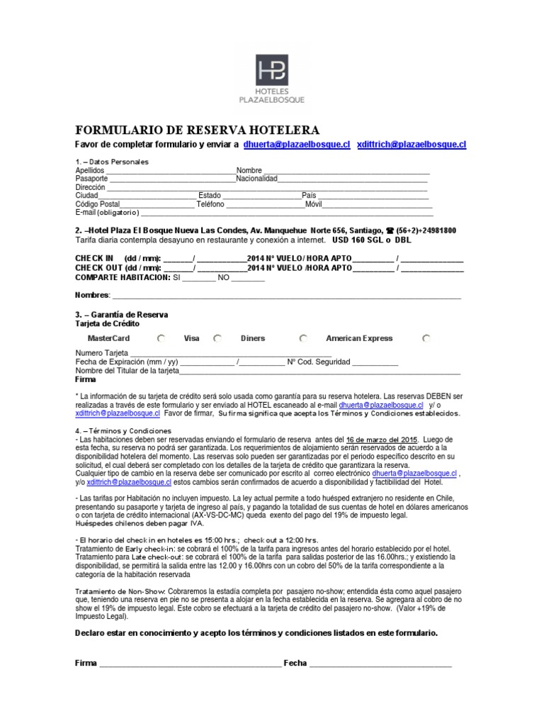 Formulario Reserva Hotel | PDF | Hotel | Hotel y alojamiento
