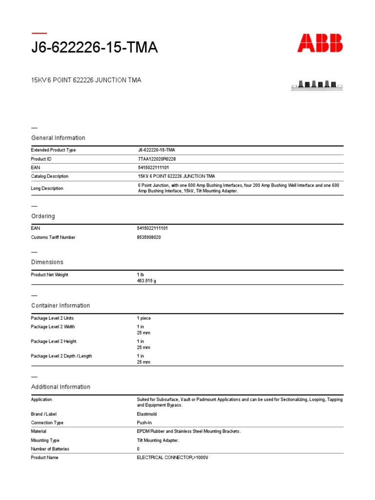 15KV 6 POINT 622226 JUNCTION TMA: Technical specifications and product ...