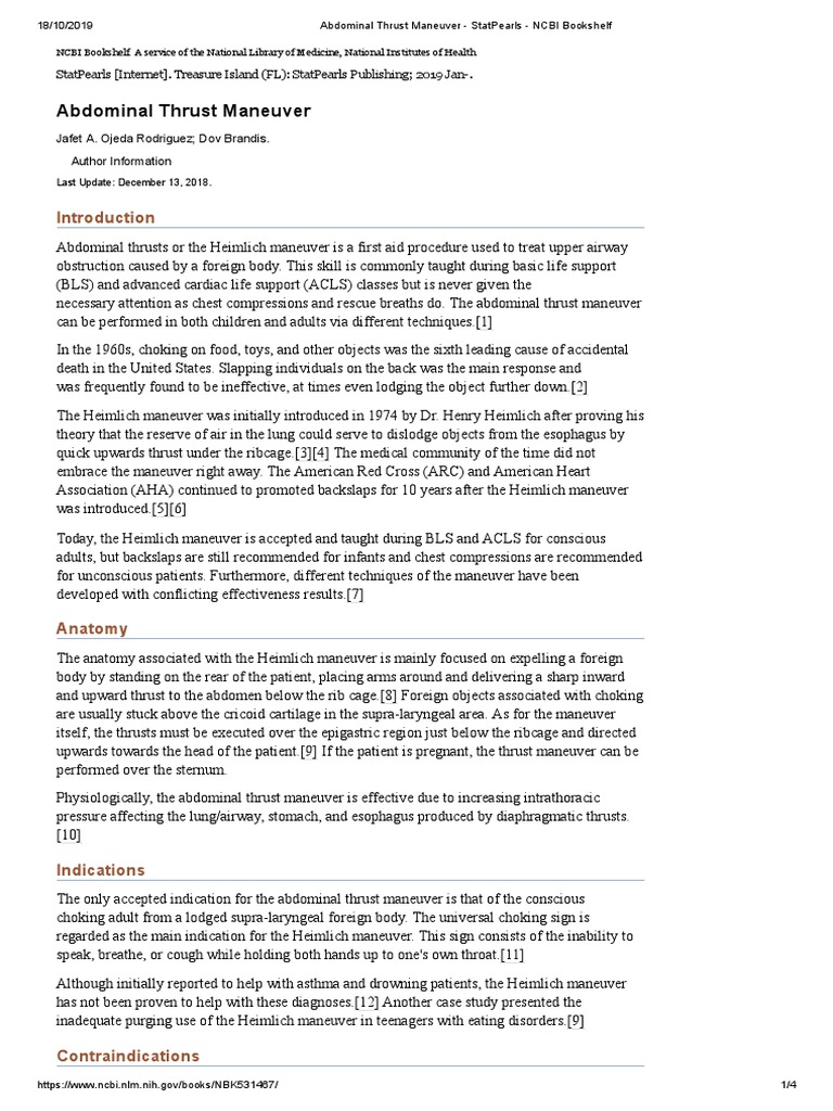 Abdominal Thrust Maneuver - StatPearls - NCBI Bookshelf | PDF | First ...
