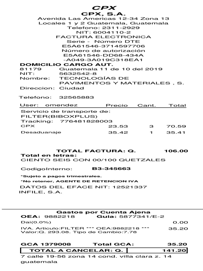 Factura (3) CPX Bomba | PDF