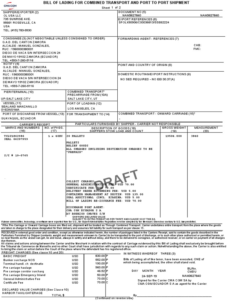 Draft | PDF | Cargo | Bill Of Lading