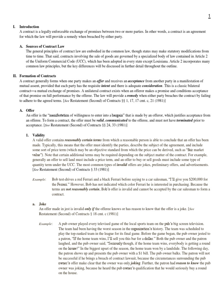 Contracts - Law School Examples | Offer And Acceptance | Consideration