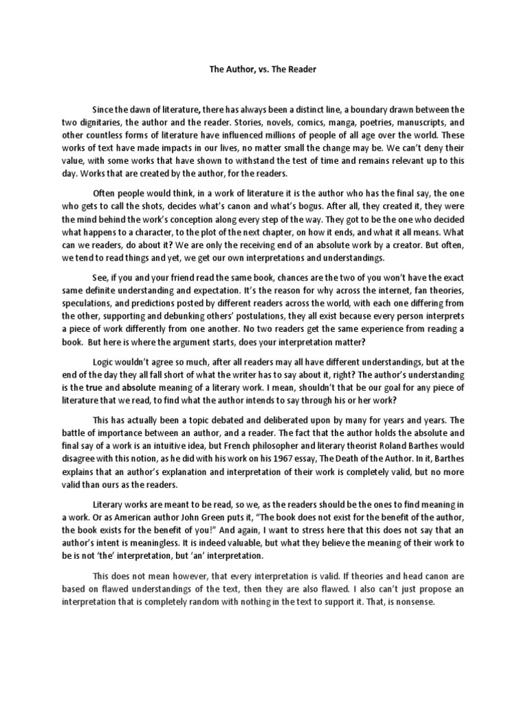 Author vs. Reader | PDF | Writers | Metaphysics