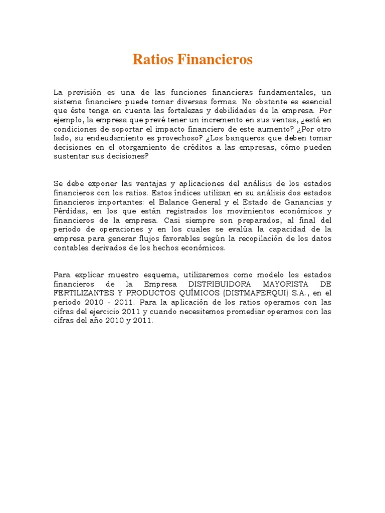 Ratios Financieros | PDF | Liquidez de mercado | Capital de trabajo