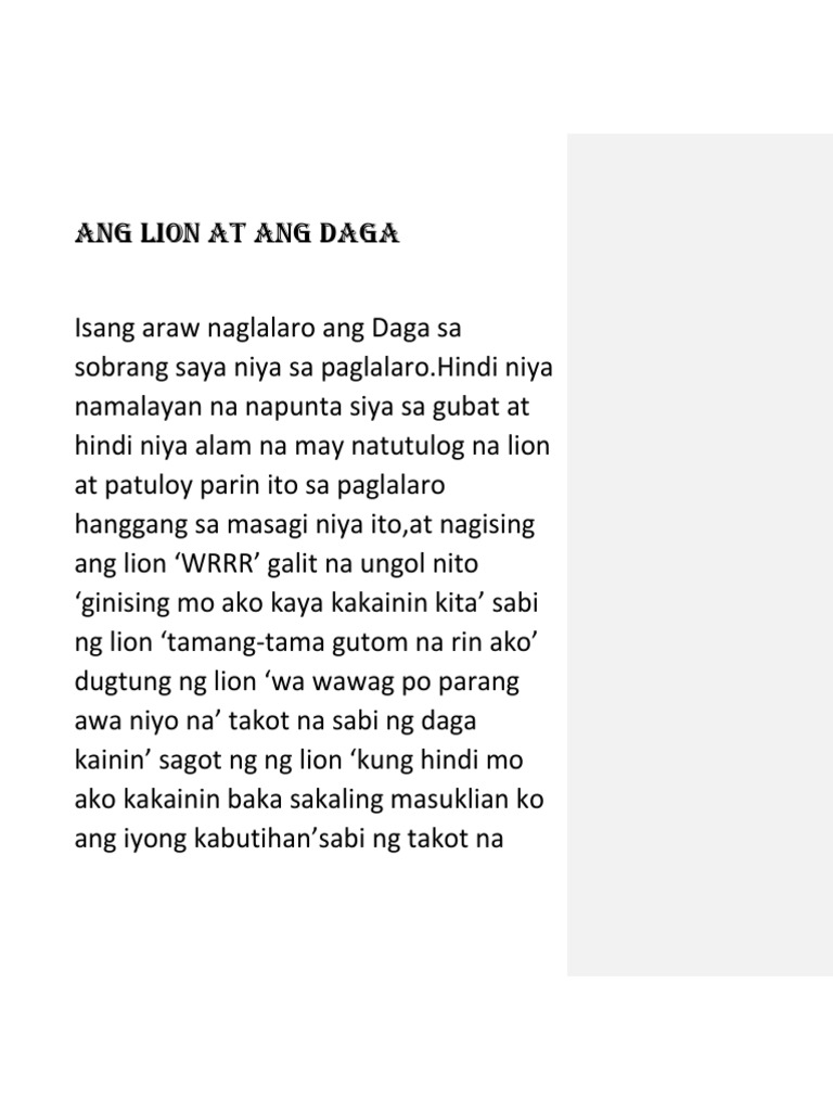 Ang Lion at Ang Daga | PDF