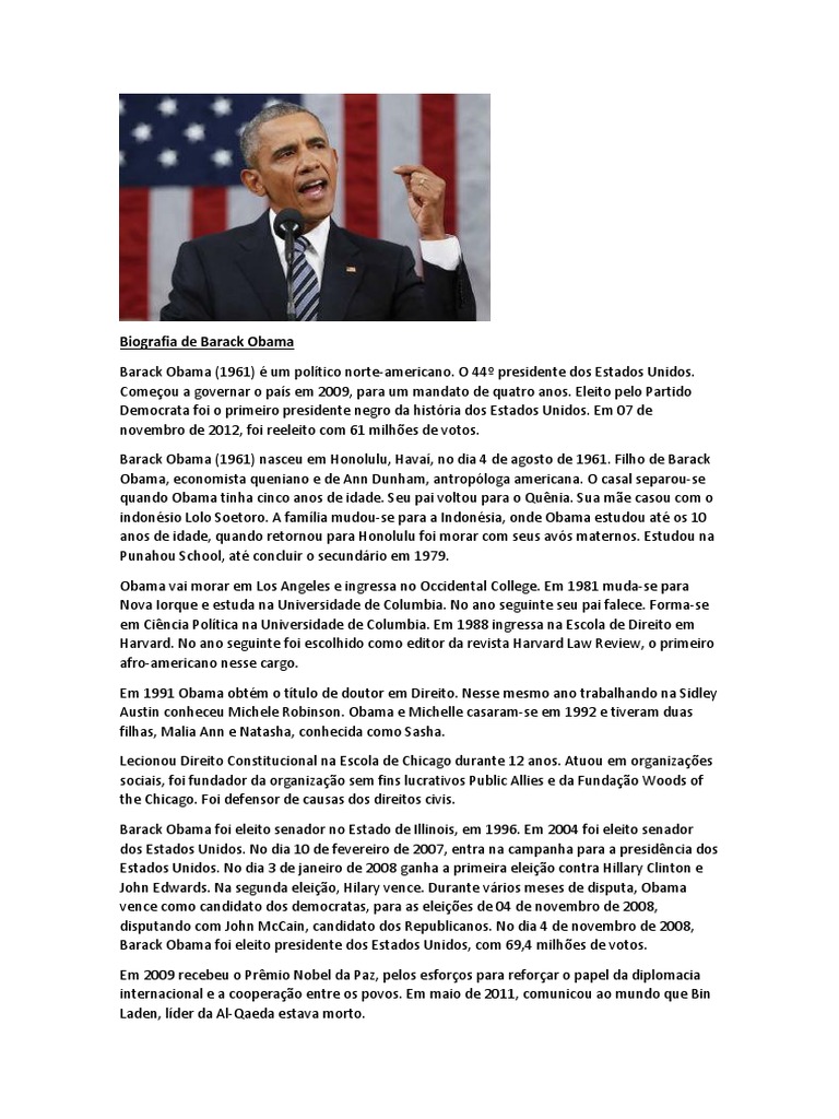 Biografia Resumida de Barack Obama | PDF | Barack Obama | Os Estados Unidos