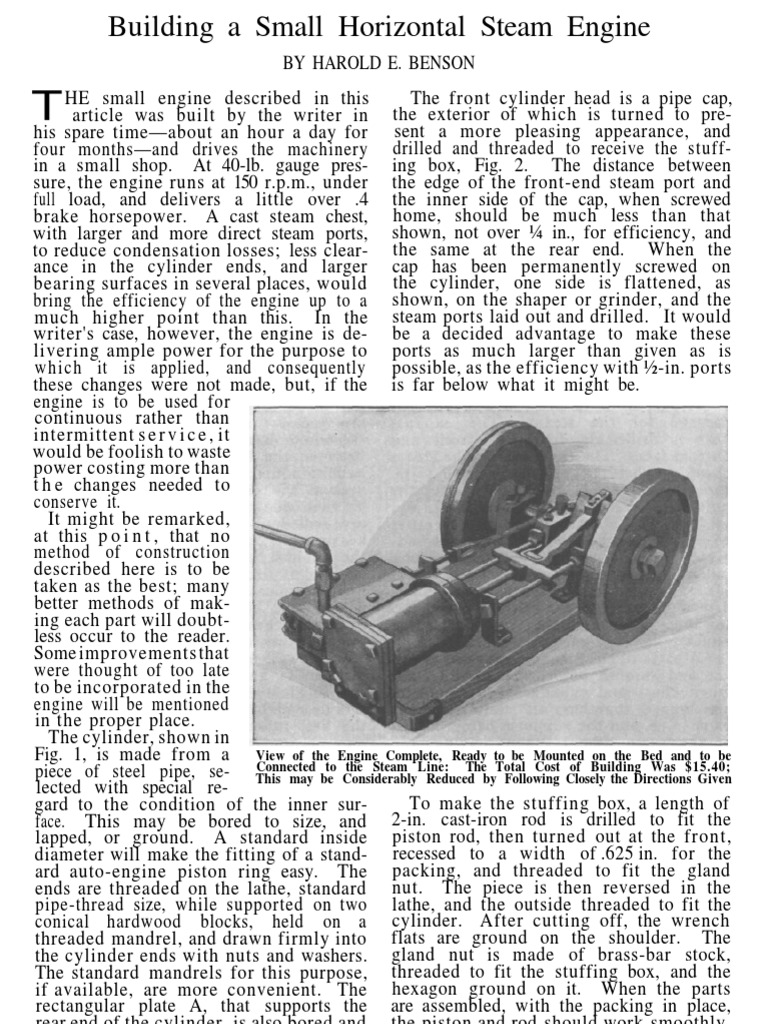 Popular Mechanics Plans-Small Horizontal Steam Engine | Piston | Steam ...