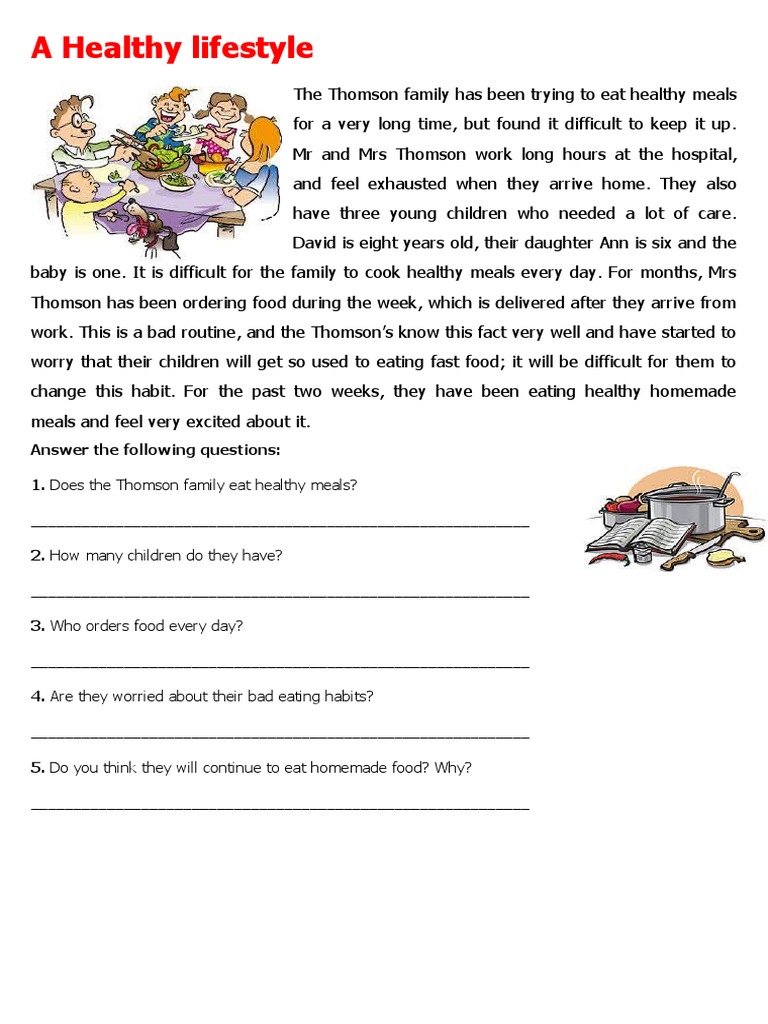 A Healthy Lifestyle Fun Activities Games Reading Comprehension Exercis ...