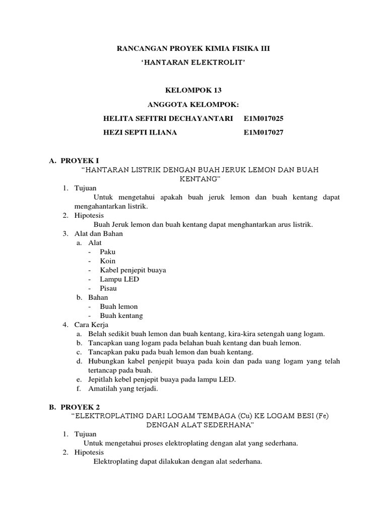 Proyek Kimia Fisika: Hantaran Listrik dan Energi | PDF | Griya & Taman ...