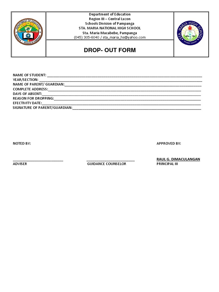 Student Drop-Out Form Template | PDF | Career & Growth