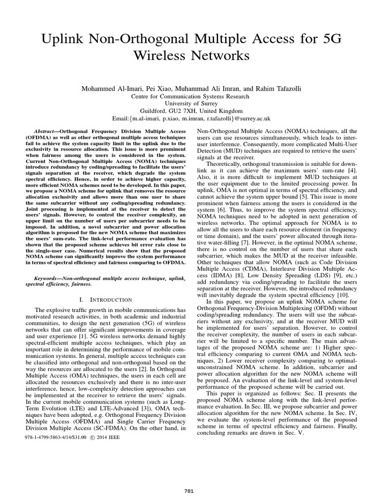 Uplink Non-Orthogonal Multiple Access For 5G Wireless Networks | PDF | Orthogonal Frequency ...
