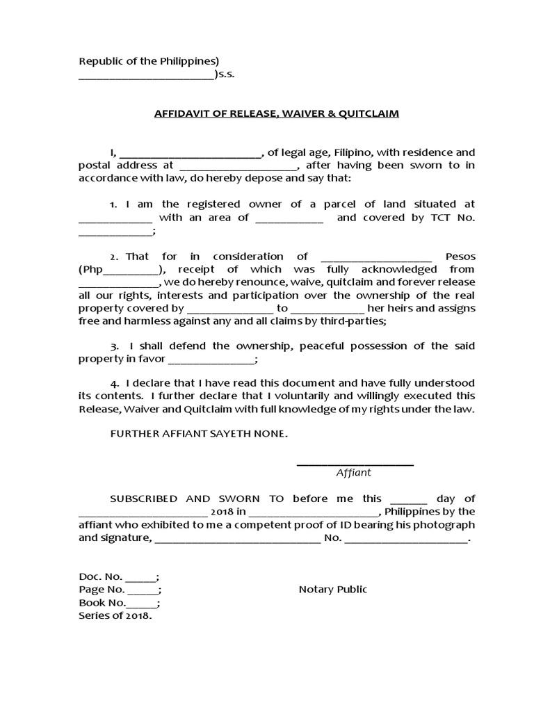 Affidavit of Release & Quitclaim | PDF