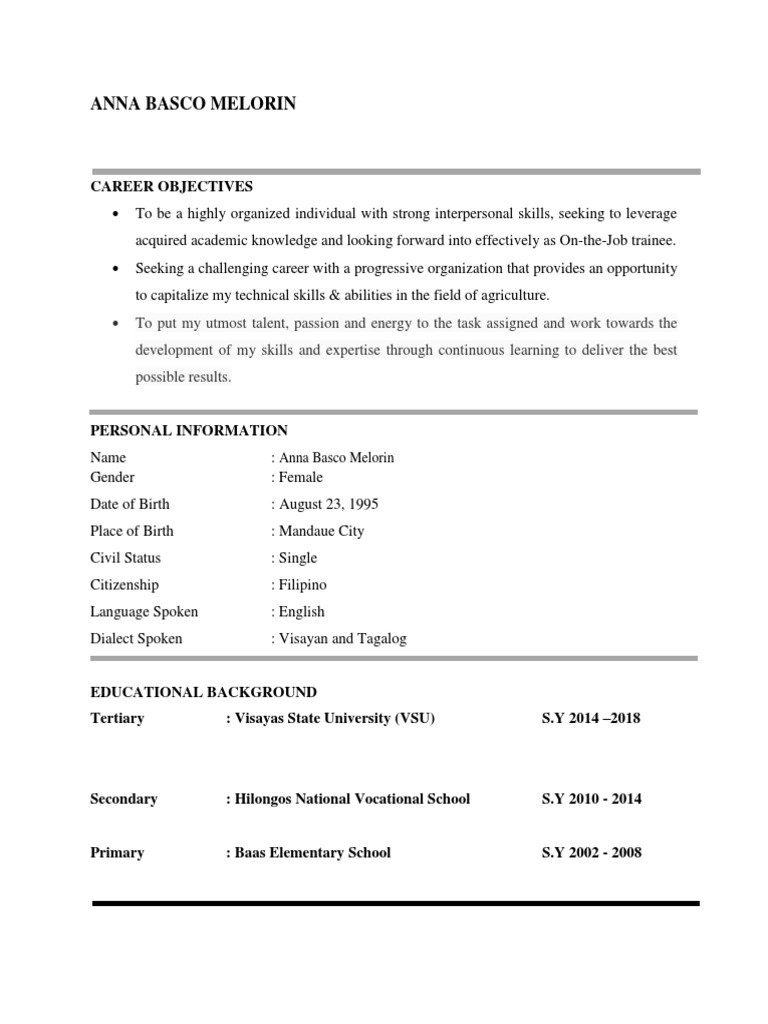 Bio Data Sample | Download Free PDF | Philippines | Learning