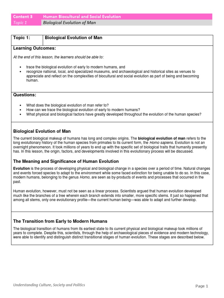 Topic 1 Biological Evolution of Man | Download Free PDF | Human ...
