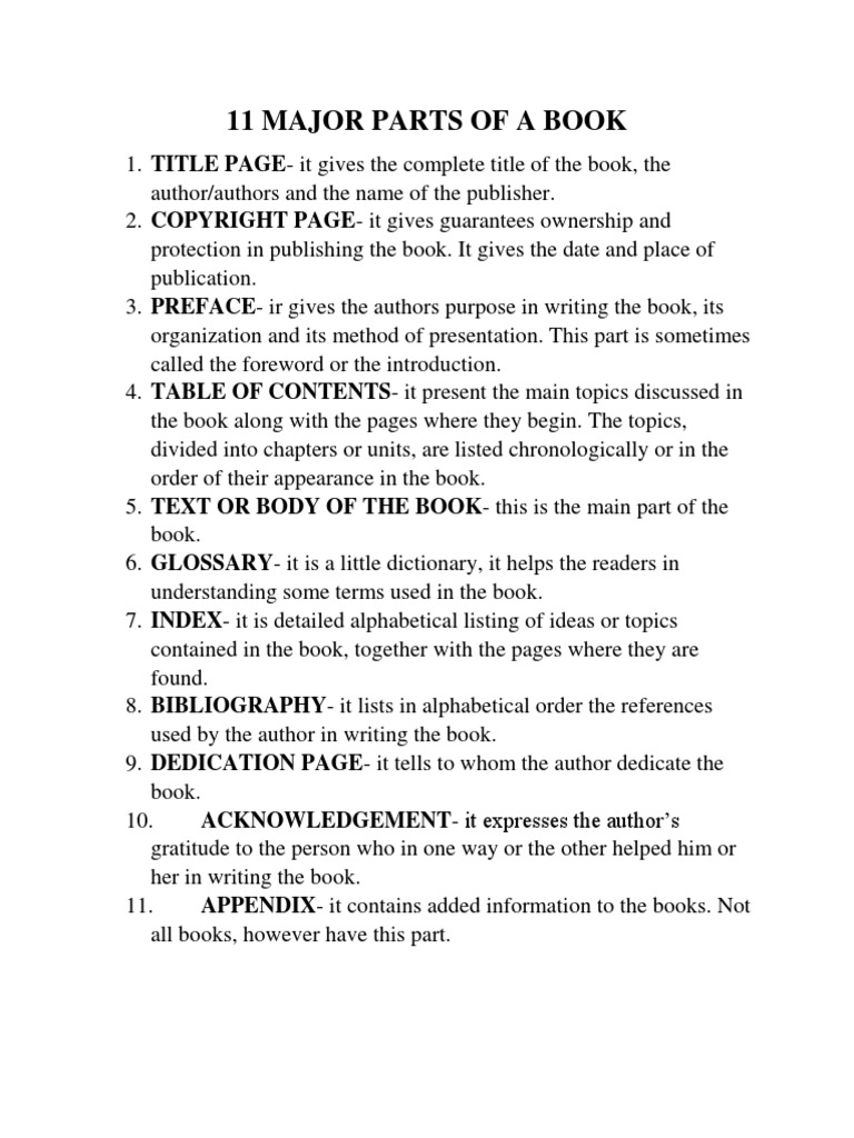 11 Major Parts of A Book | PDF | Foreign Language Studies