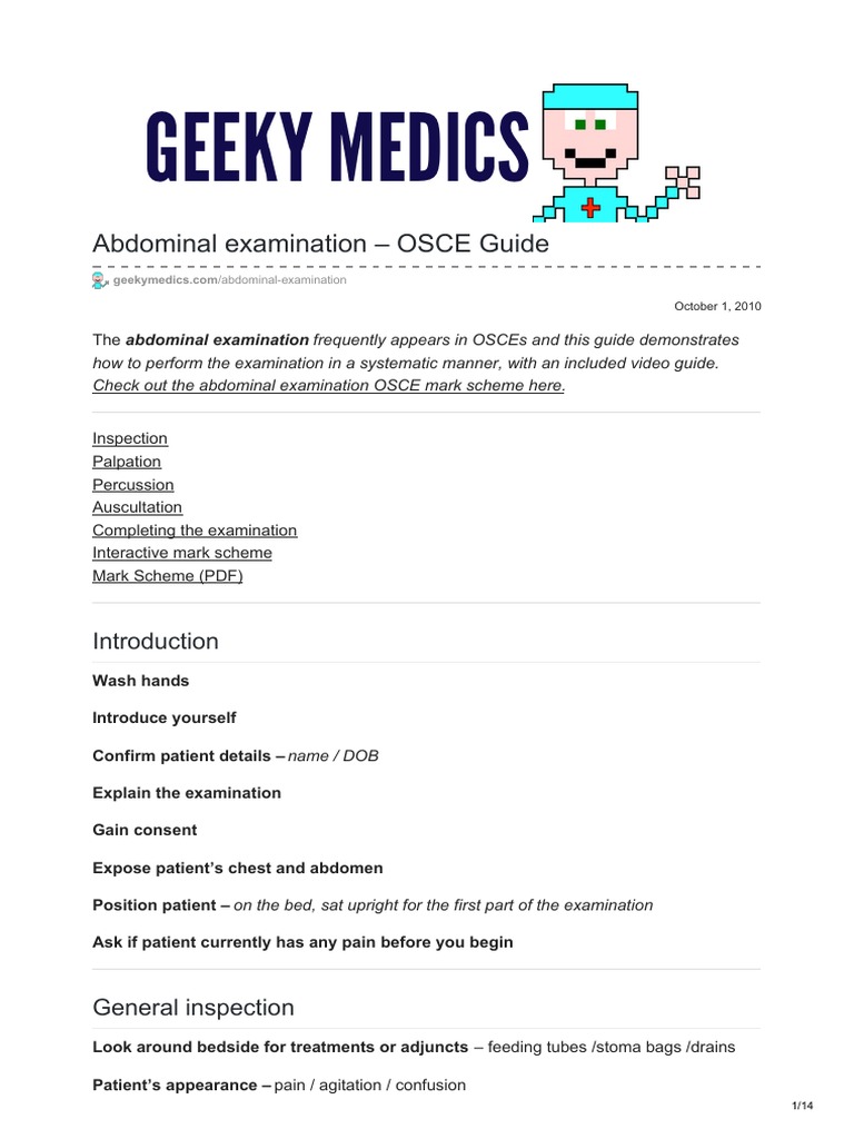 The Abdominal Examination Frequently Appears in Osces and This Guide ...