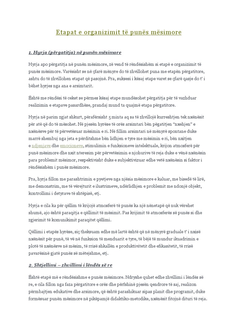Etapat e Organizimit Të Punës | PDF