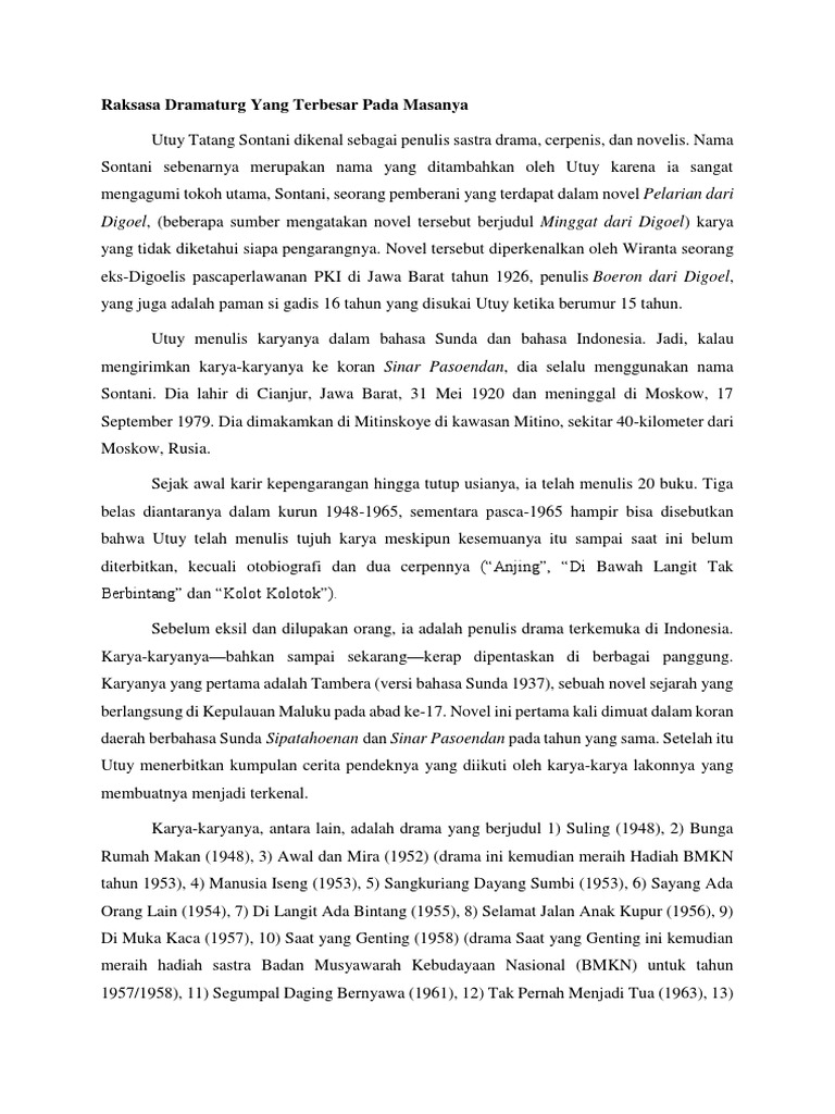 Biografi Utuy Tatang Sontani | PDF