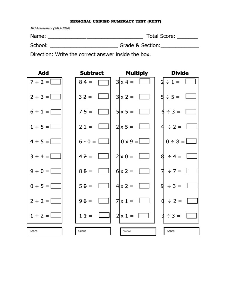 Regional Unified Numeracy Test | PDF | Tests | Teaching Mathematics