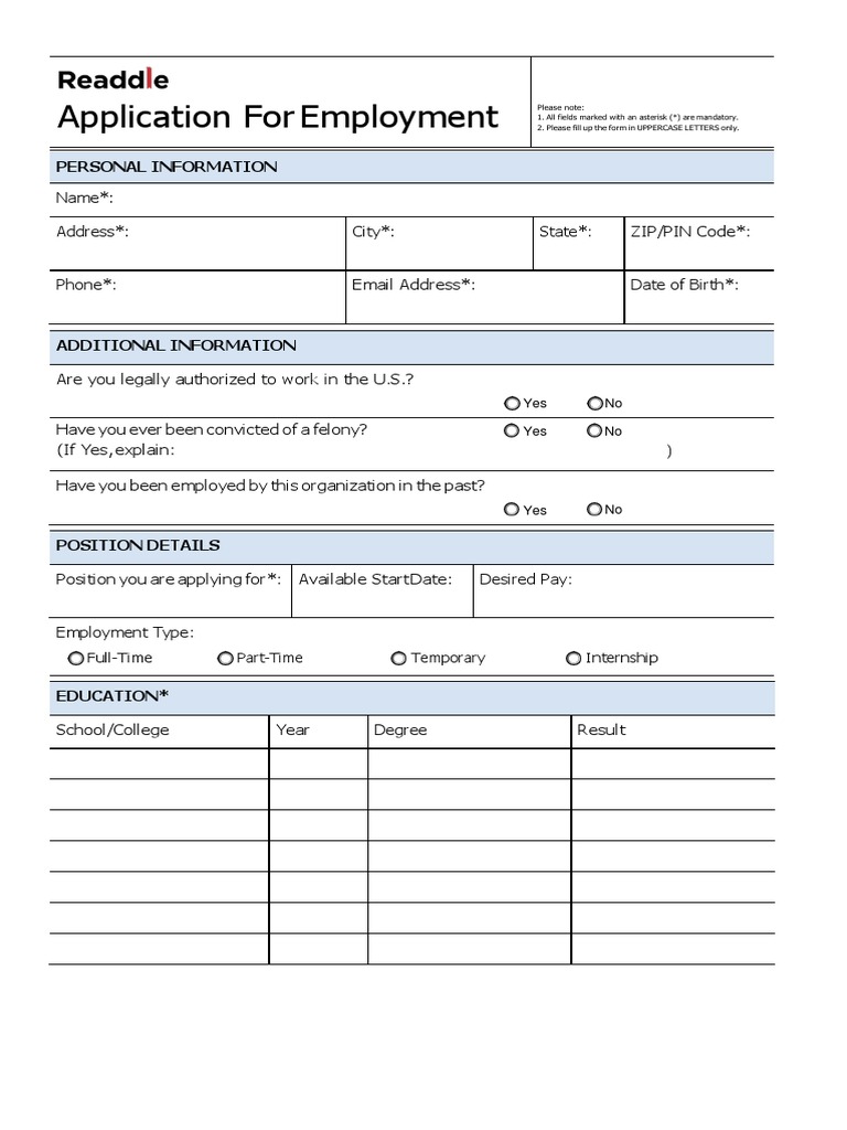 Employment Application Form Template | PDF | Labour | Business