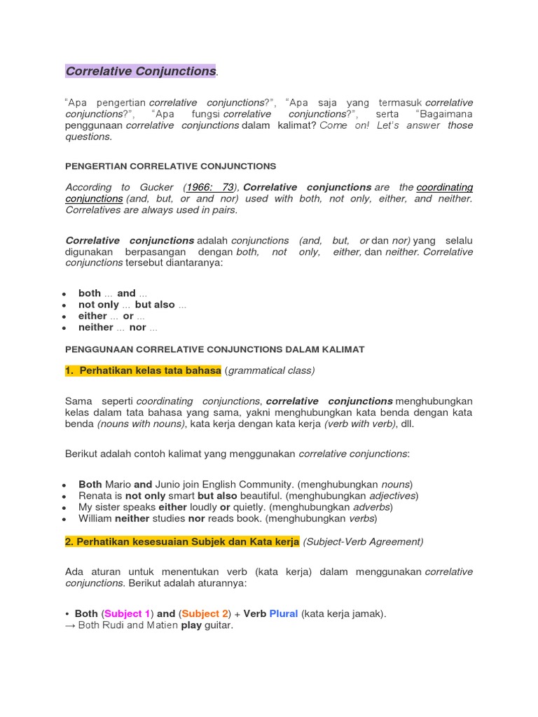 Understanding Correlative Conjunctions | PDF | Verb | Subject (Grammar)