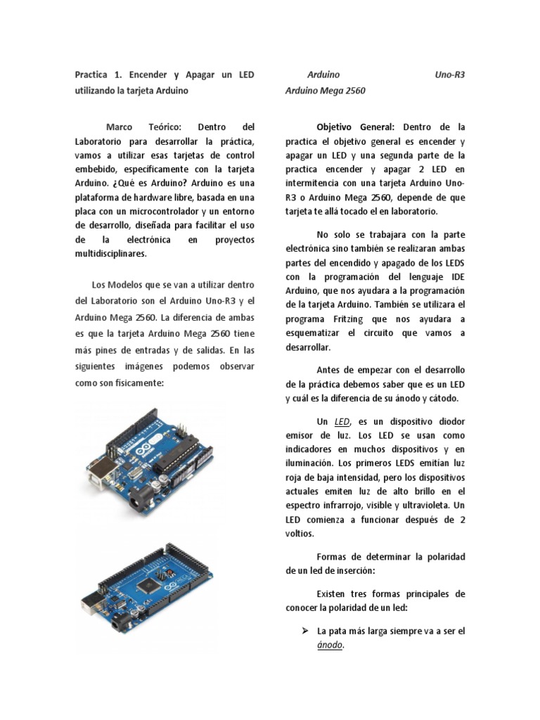 Practica 1 Encender y Apagar Un LED | PDF | Diodo emisor de luz | Arduino