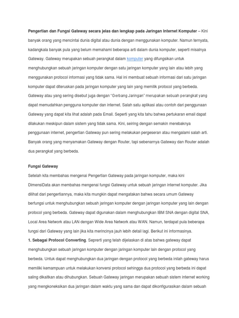 Pengertian Dan Fungsi Gateway Secara Jelas Dan Lengkap Pada Jaringan