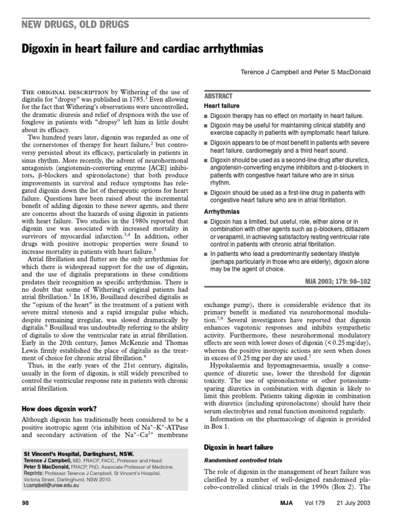 Digoxin in Heart Failure and Cardiac Arrhythmias: New Drugs, Old Drugs ...
