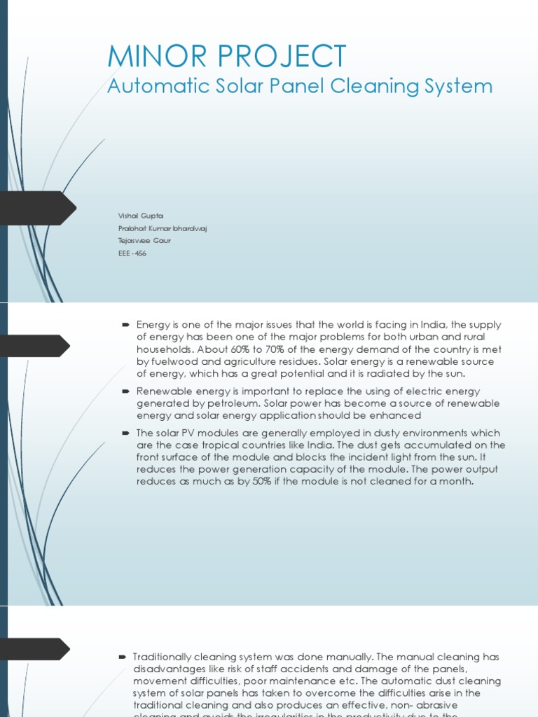 Minor Project Solar Panel Cleaning System | PDF | Solar Panel | Solar ...