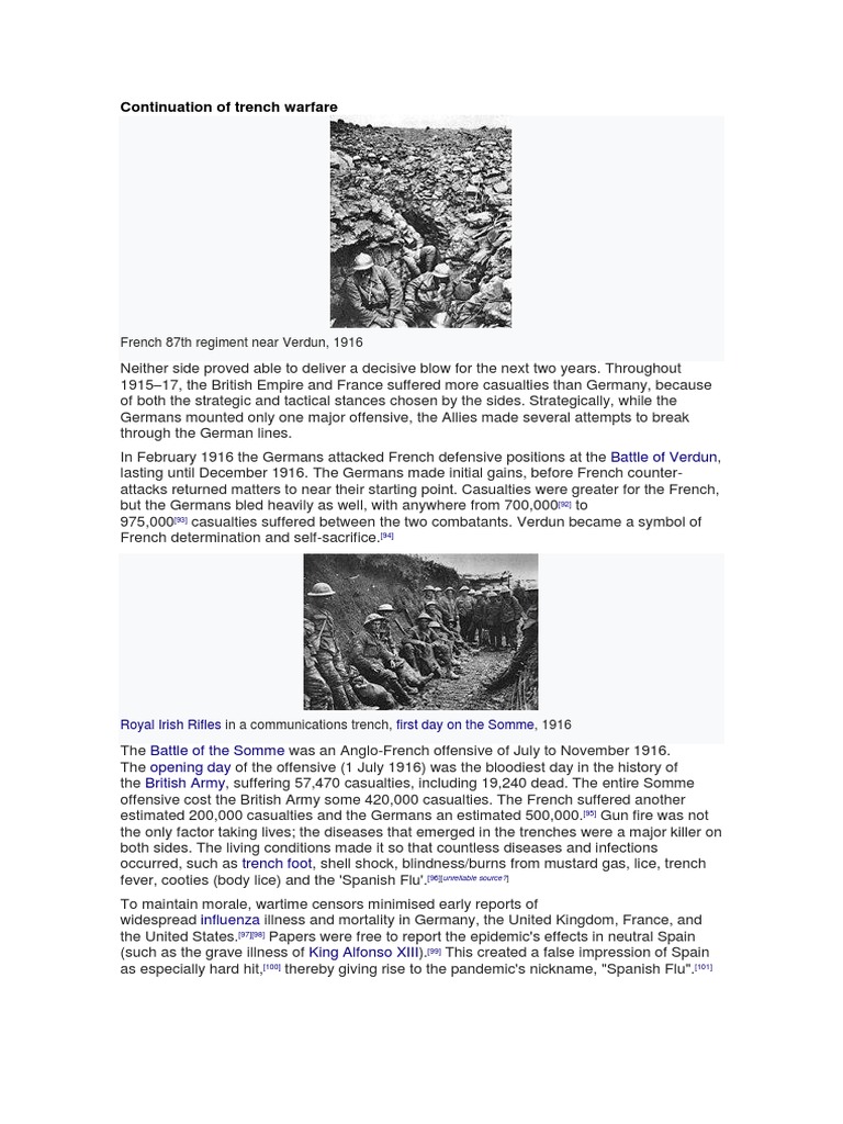 Continuation of Trench Warfare | PDF | Battle Of The Somme | Trench Warfare
