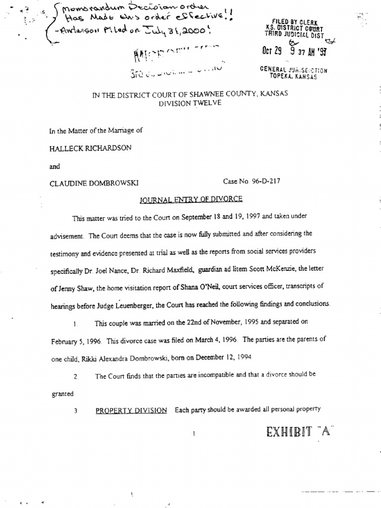 1997 Oct. 29 Original Divorce Decree - Judge Buchele - Dombrowski ...