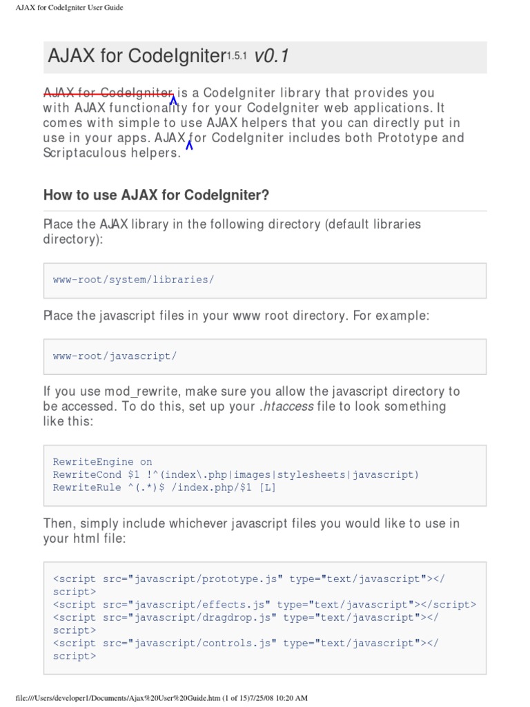 AJAX Library for CodeIgniter Guide | PDF