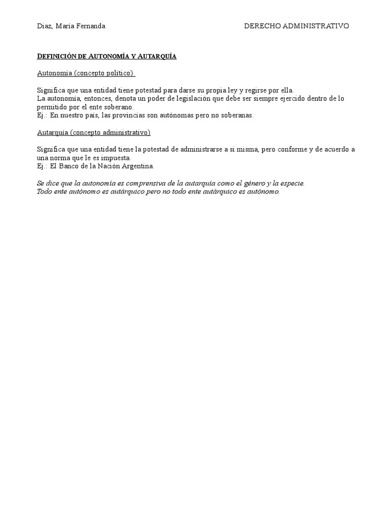 Definición de Autonomía y Autarquía | PDF | Derecho
