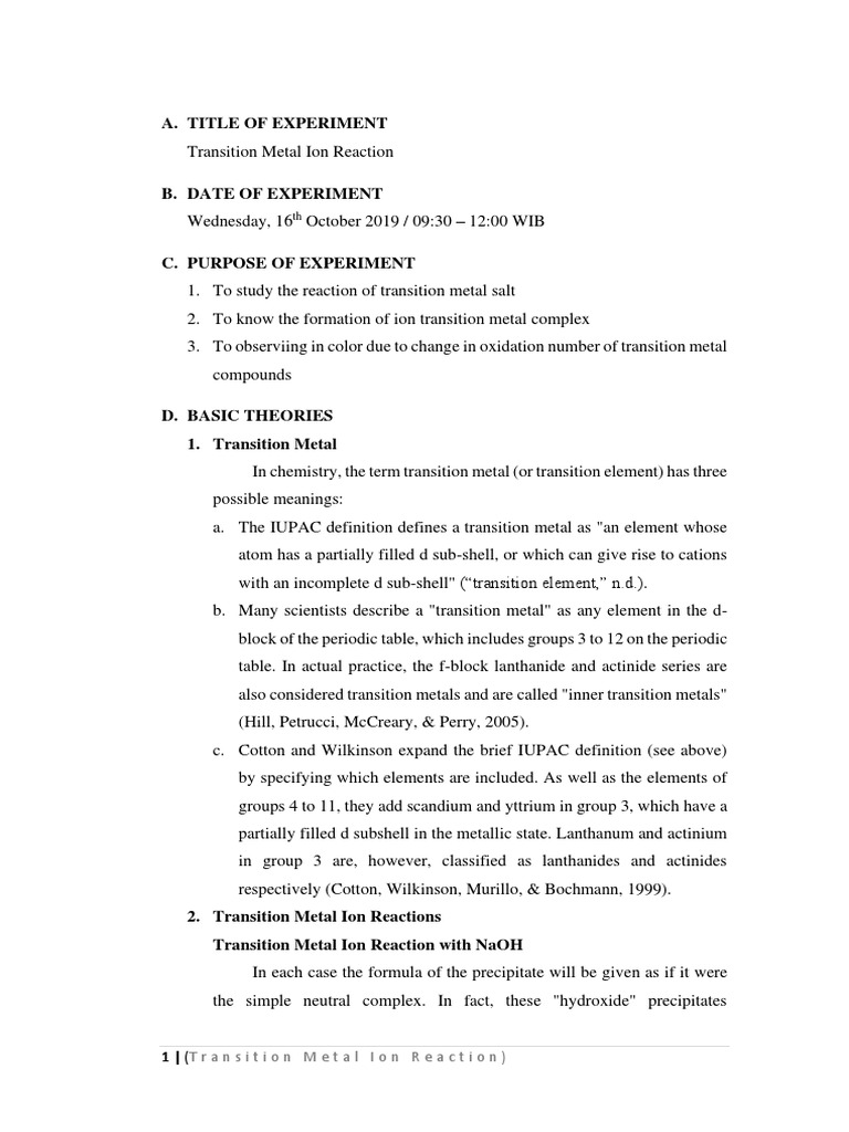 Transition Metal Ions | PDF | Hydroxide | Transition Metals