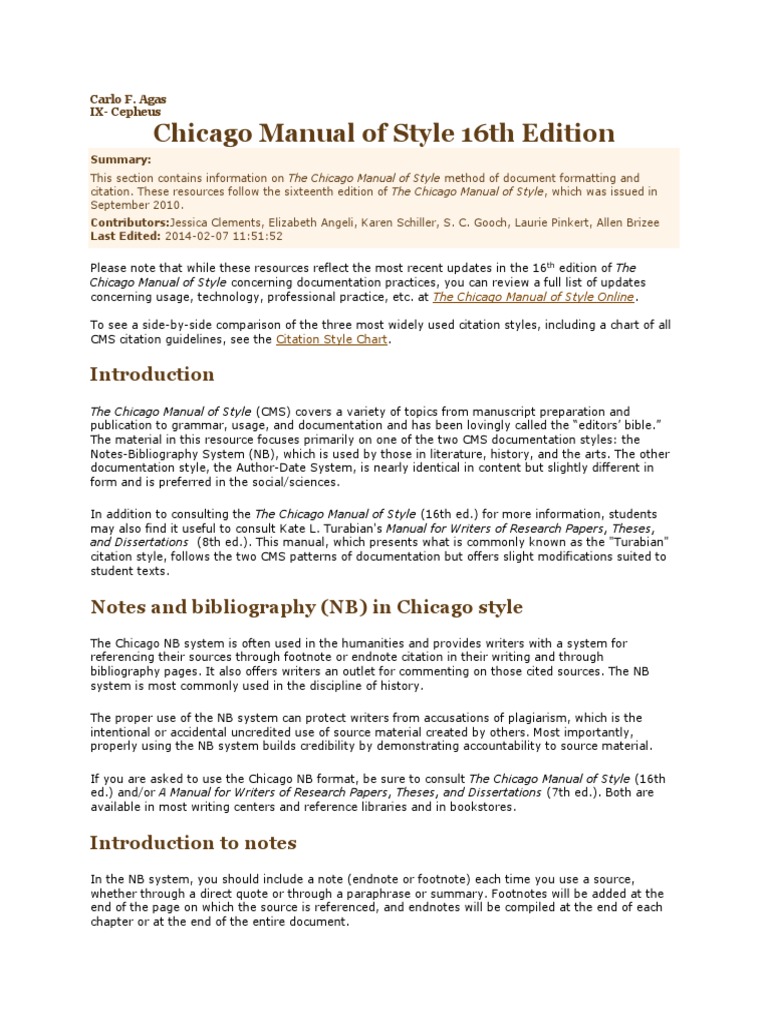 Chicago Style | PDF | Note (Typography) | Citation