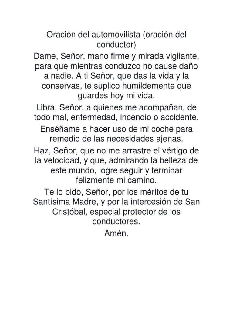Oración del Conductor para la Seguridad | PDF | Poesía