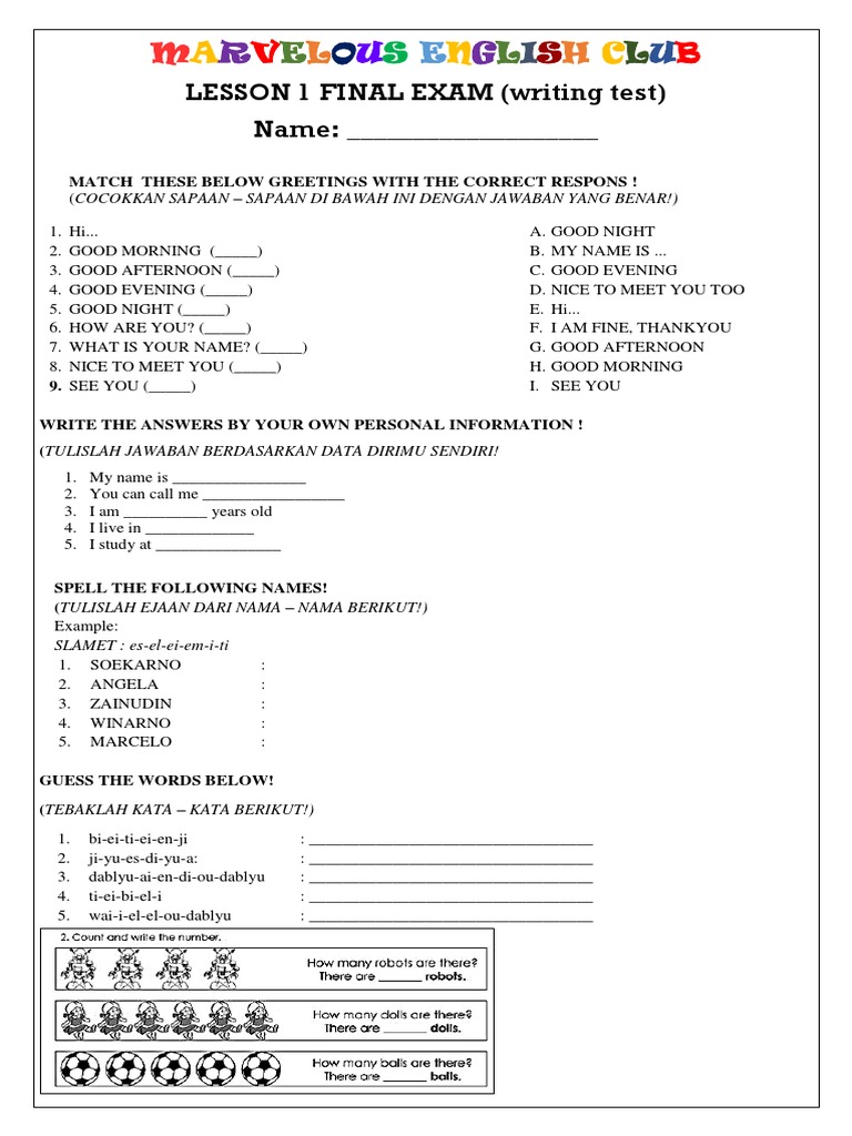 LESSON 1 FINAL EXAM (Writing Test) Name | PDF | Graphic Design | Vision