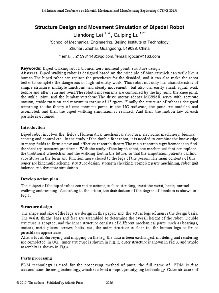 Structure Design and Movement Simulation of Bipedal Robot, Guiping Lu ...