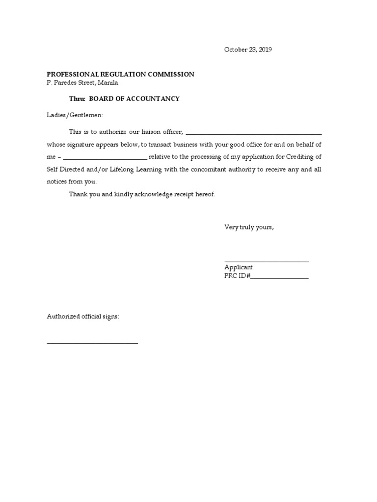 Authorization Letter for PRC Transactions | PDF | Career & Growth ...