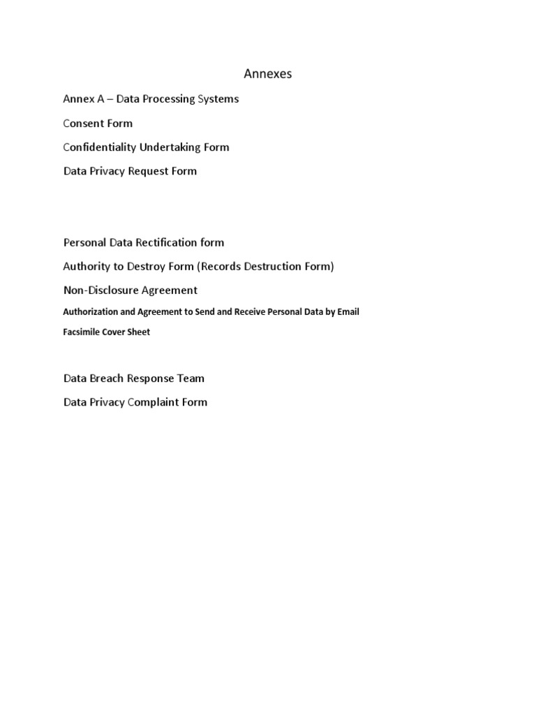 Annexes: Authorization and Agreement To Send and Receive Personal Data ...