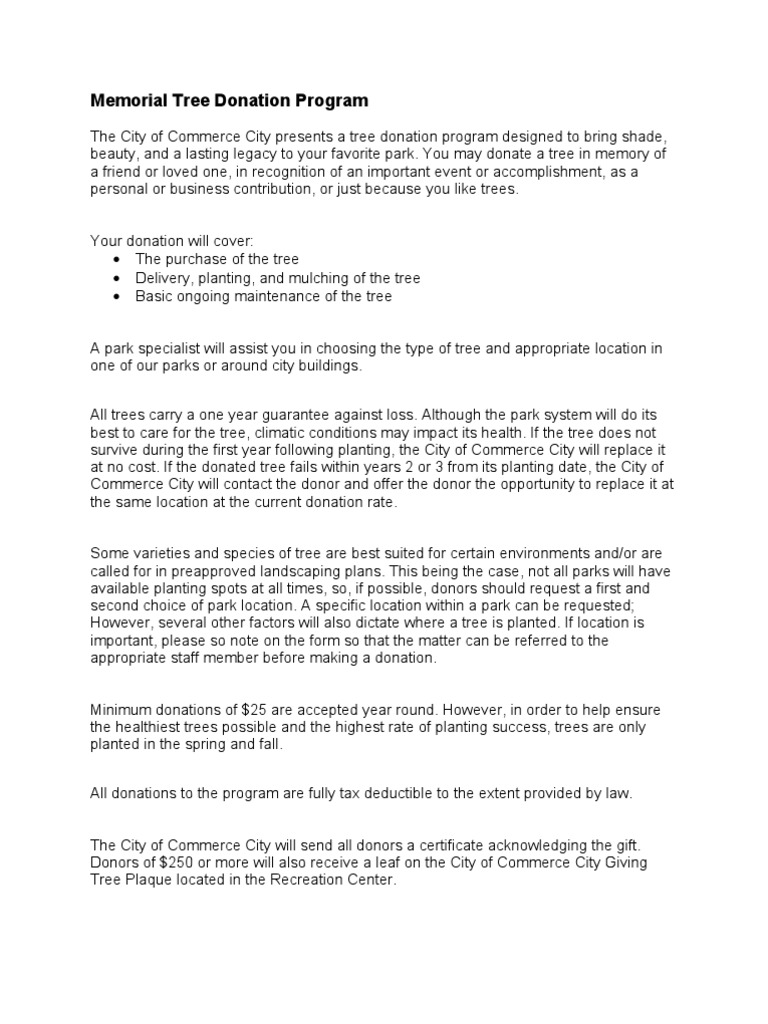Memorial Tree Donation Program | PDF | Trees | Parks