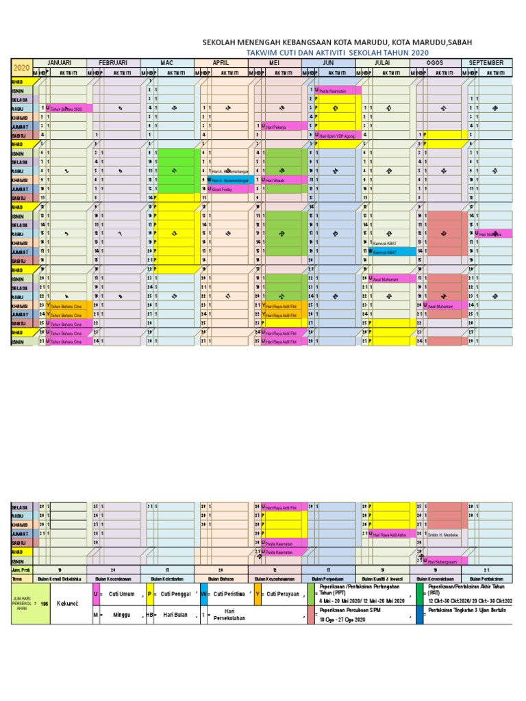 2020 School Calendar Kota Marudu | PDF